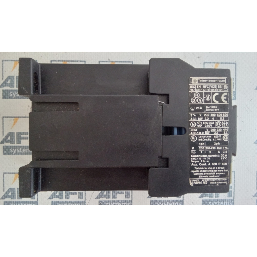 Telemecanique LP1D0910BD Contactor 3-Pole 25Amp 24VDC Coil